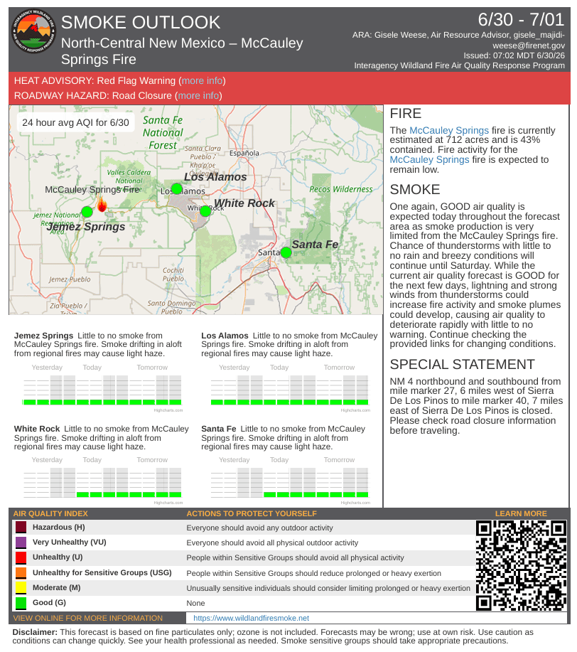McCauley Springs Fire Update: July 1, 2026 - Los Alamos Daily Post