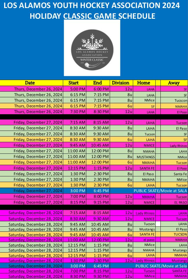 LAHA Holiday Classic Hockey Tournament Dec. 26-30