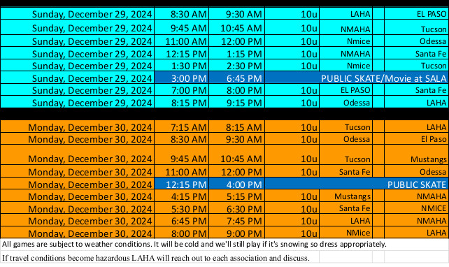 LAHA Holiday Classic Hockey Tournament Dec. 26-30